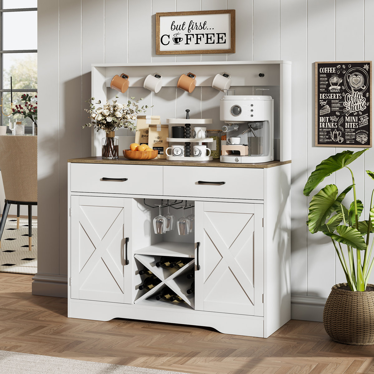 Ebern Designs Coffee Bar Cabinet, Buffet Cabinet With Storage, Farmhouse Sideboard Kitchen ...